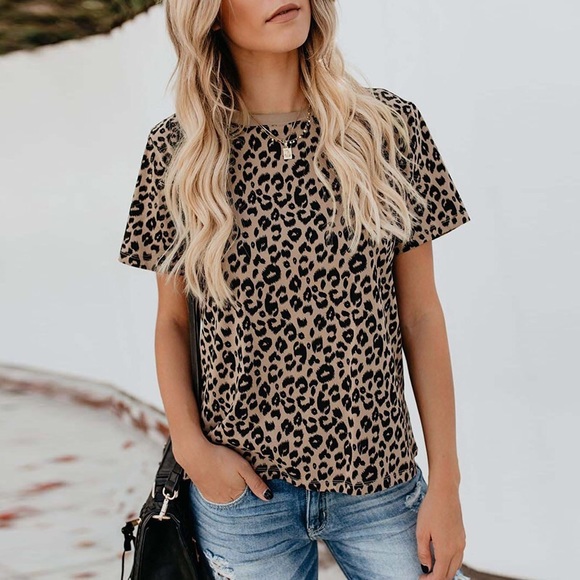 Tops | Short Sleeve Leopard Tshirt Animal Print Tee 481 | Poshmark